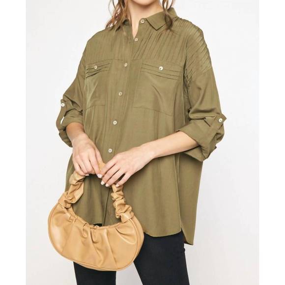 entro | Tops | New Entro Solid Pintuck Blouse In Olive | Poshmark